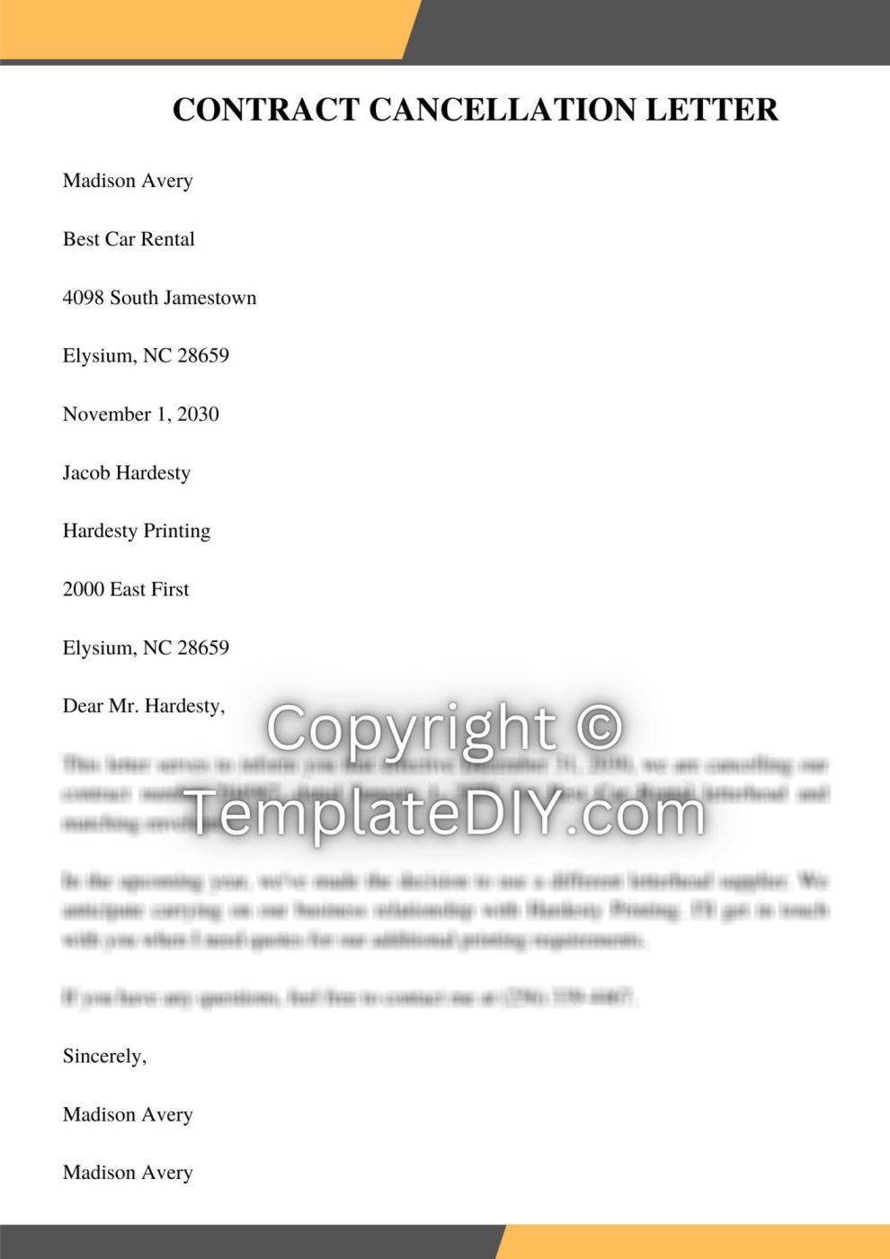 Contract Cancellation Letter Sample with Examples [Word]