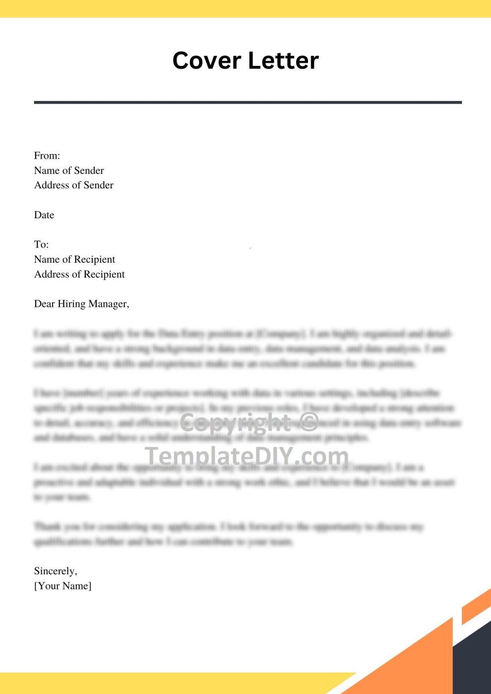 Cover Letter for Data Entry Sample with Examples [Word]