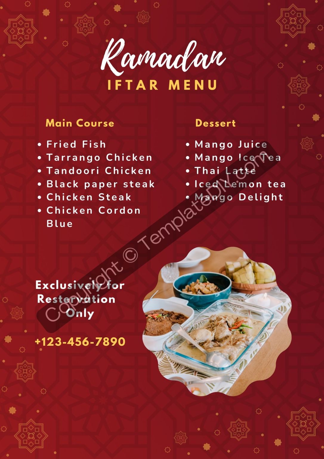 Daily Ramadan Iftar Time Table Menu Printable Template PDF