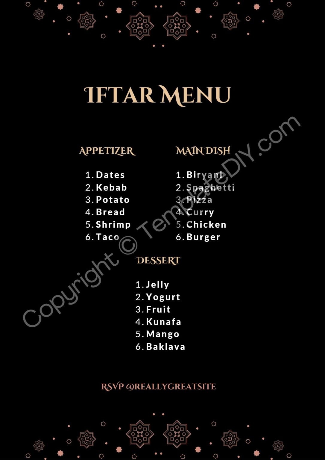 Daily Ramadan Iftar Time Table Menu Printable Template PDF