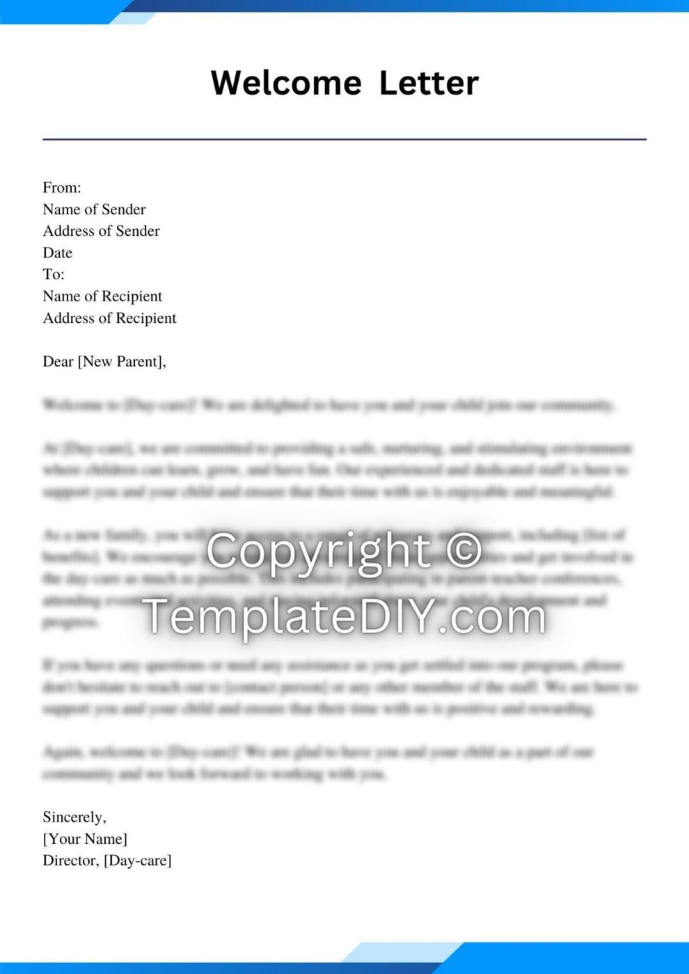 Daycare Welcome Letter Template | Editable & Printable