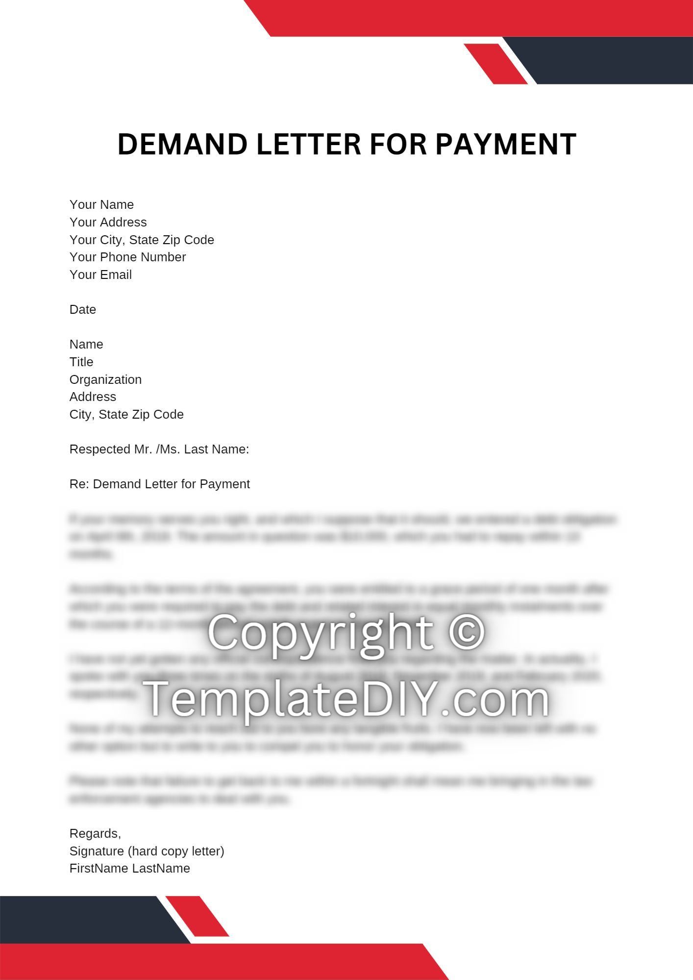 Free Demand Letter For Payment Template Sample Pdf Word Eforms