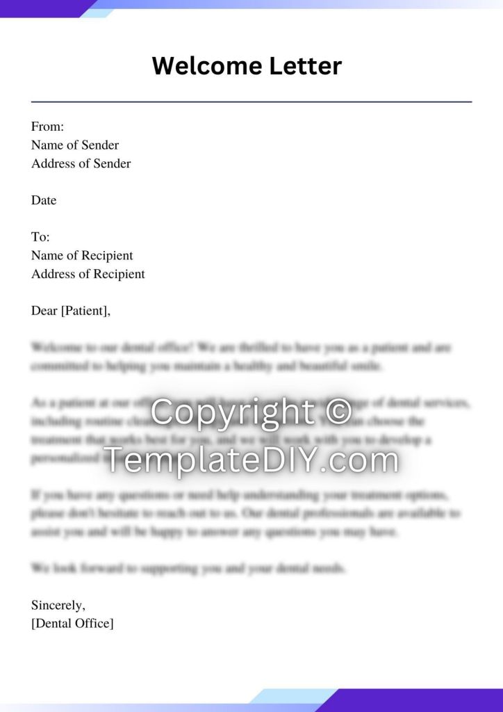 Dental Office Welcome Letter Sample with Examples [Word]