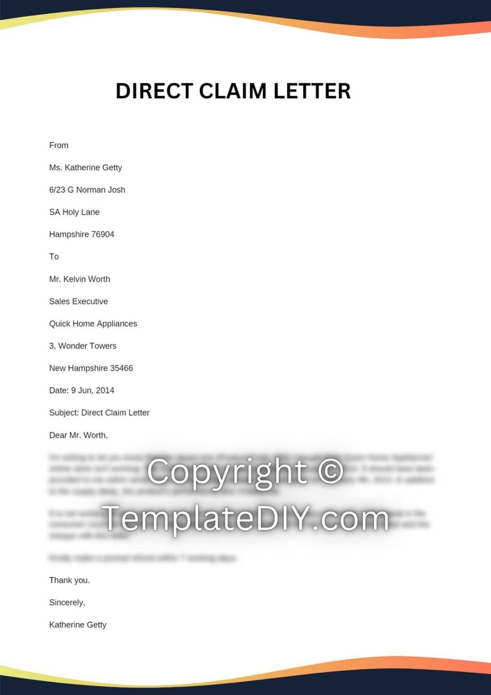 Direct Claim Letter Sample & Template for Insurance Claims