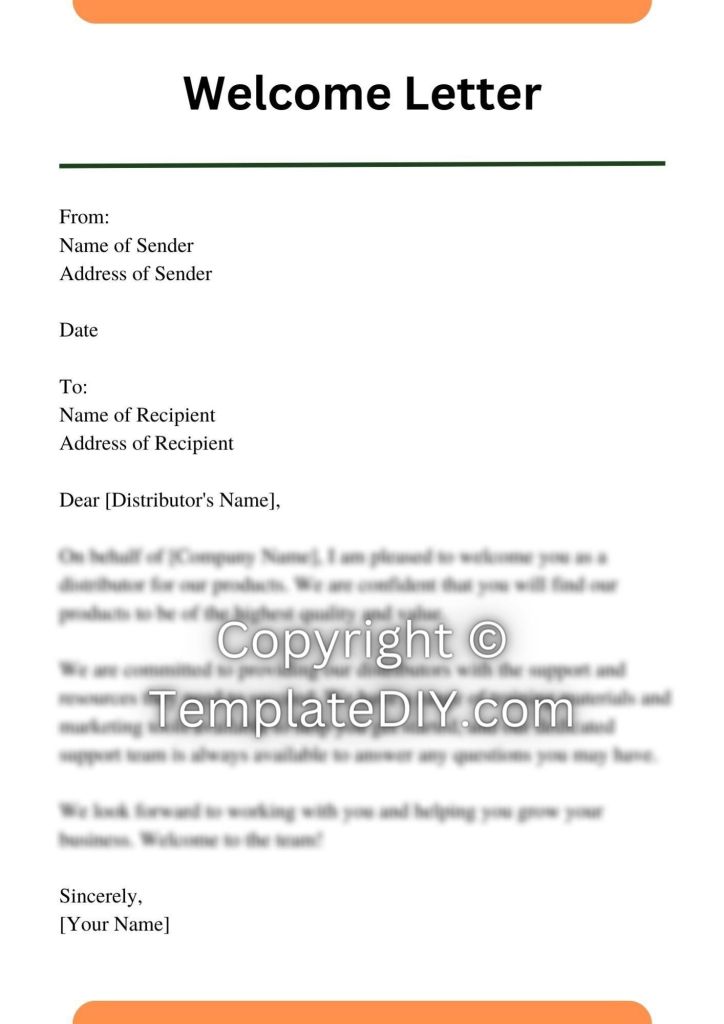 Distributor Welcome Letter Sample Template with Examples