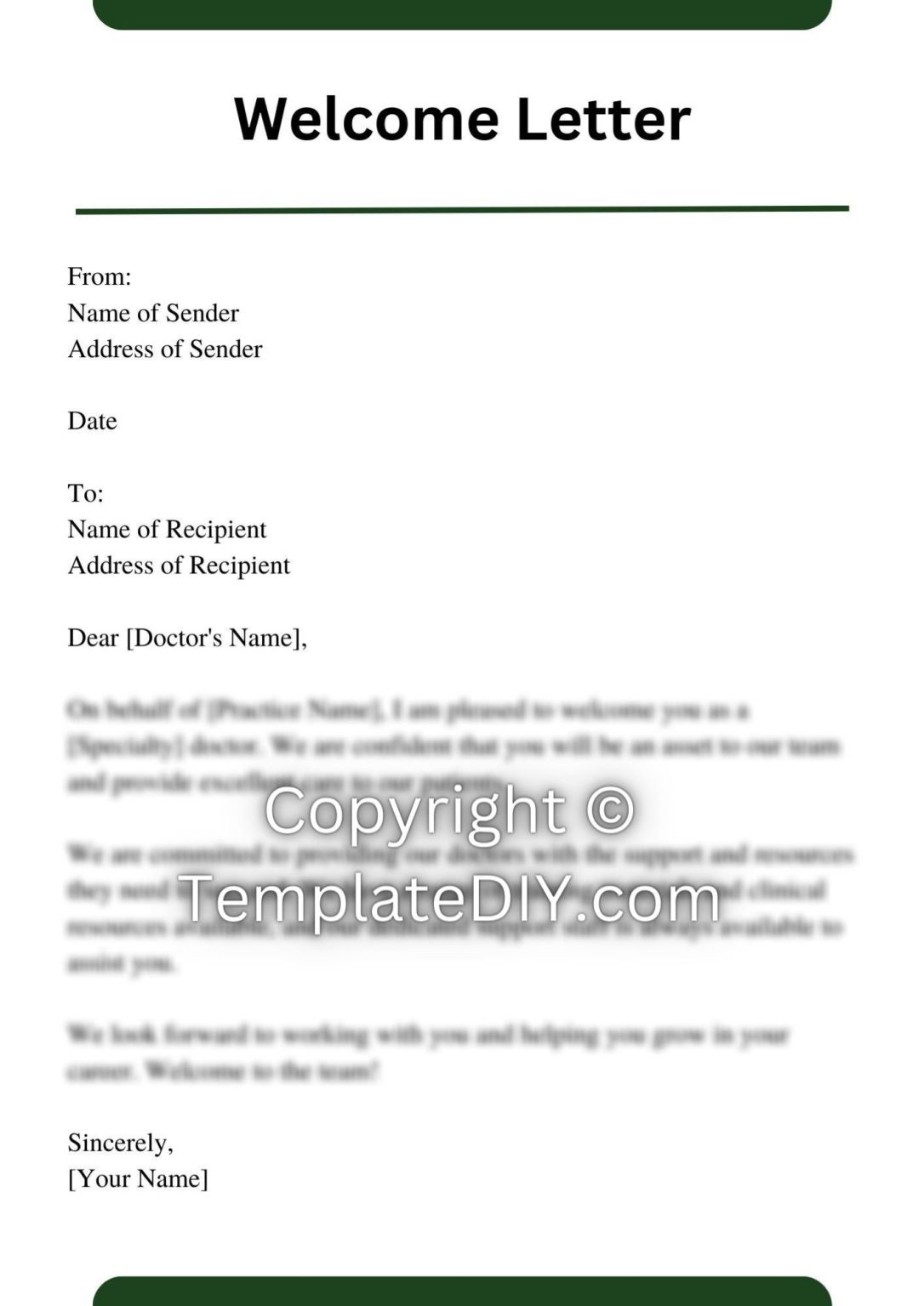 Doctor Welcome Letter Template Printable PDF & Word