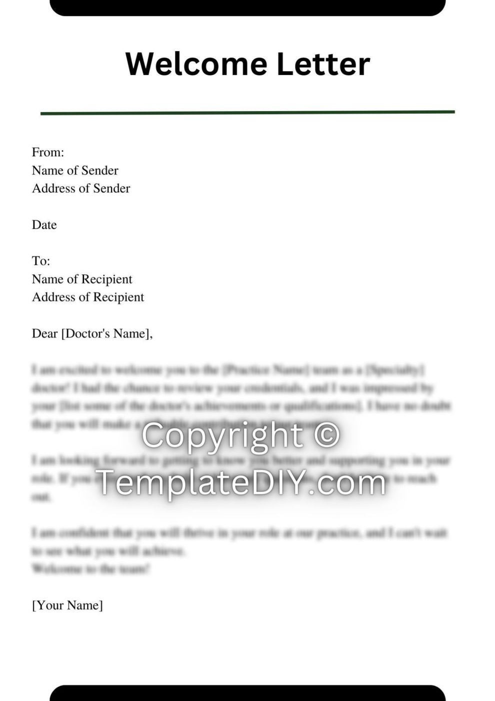 Doctor Welcome Letter Template Printable PDF & Word