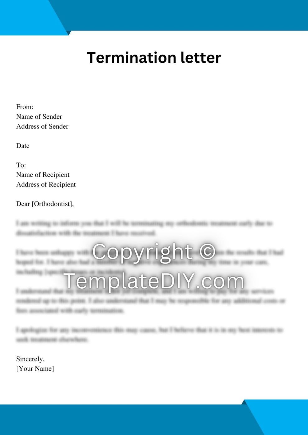 Early Termination of Orthodontic Treatment Letter Sample