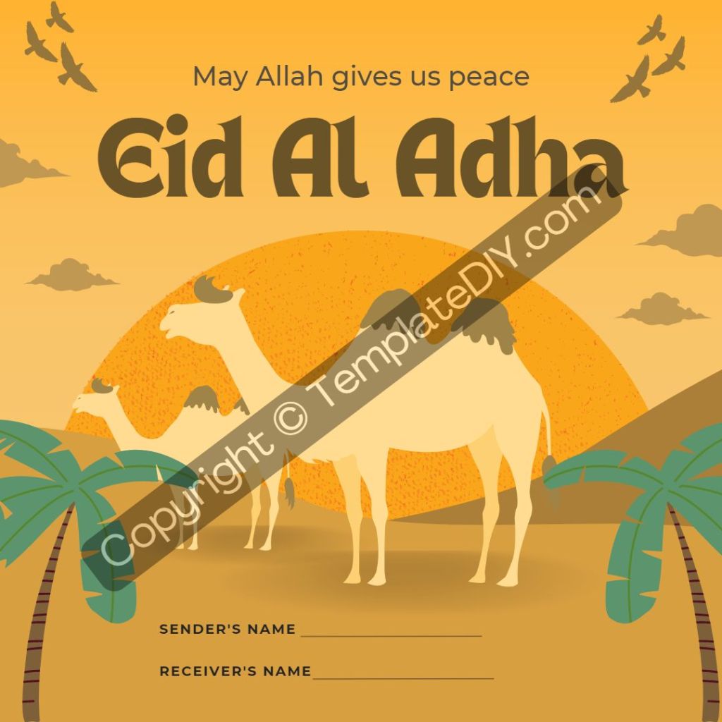 Eid al-Adha Greeting Card Template Printable PDF, Word