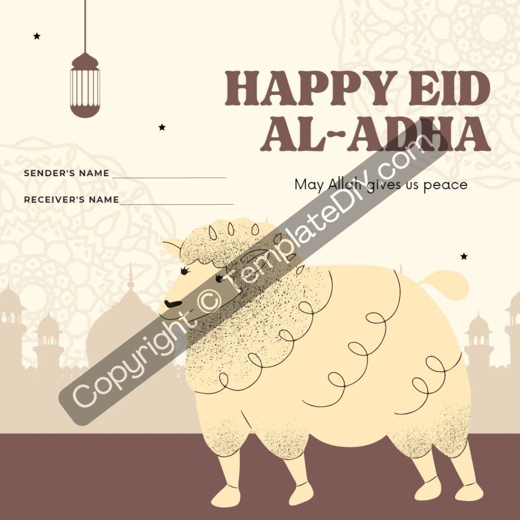 Eid al-Adha Greeting Card Template Printable PDF, Word