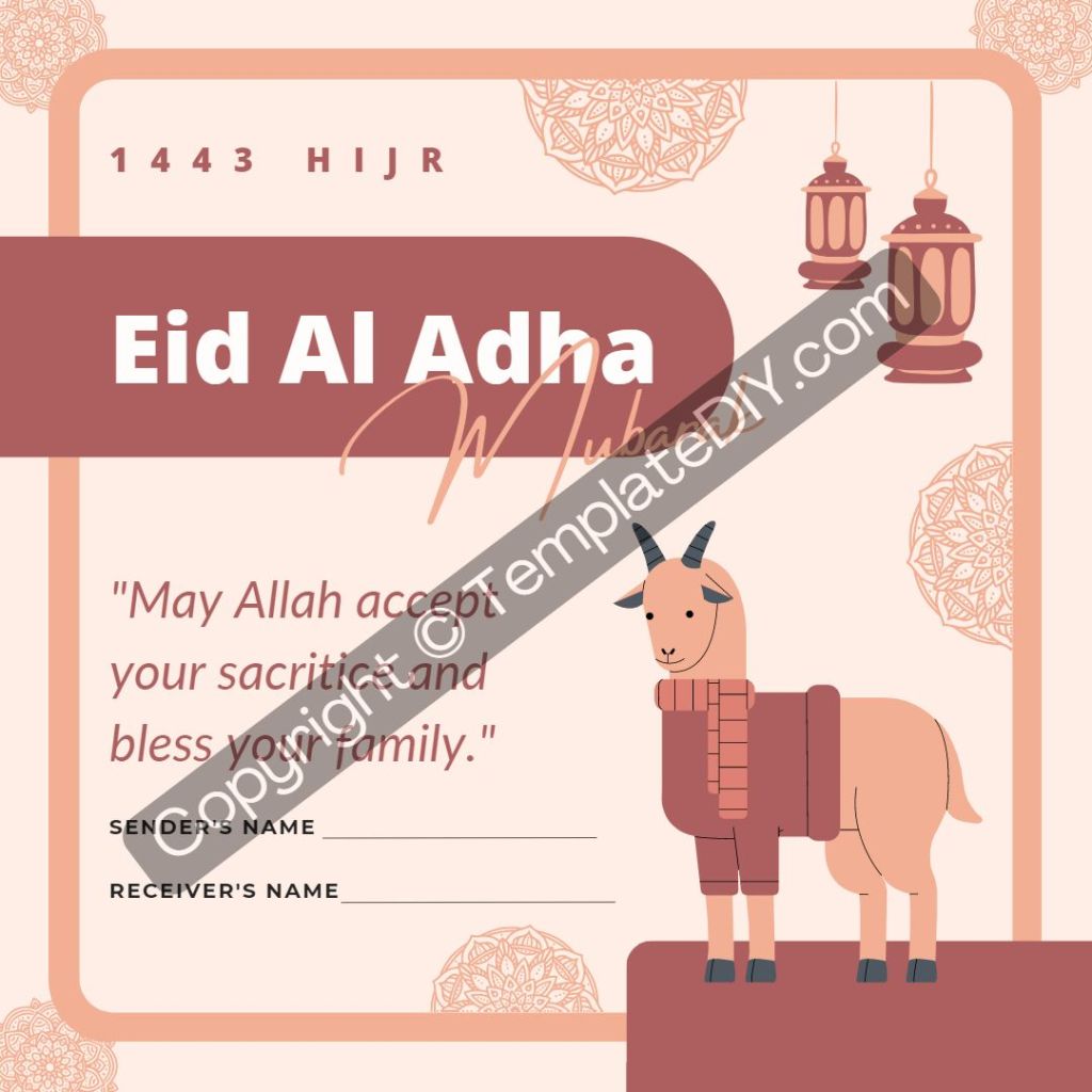 Eid al-Adha Greeting Card Template Printable PDF, Word
