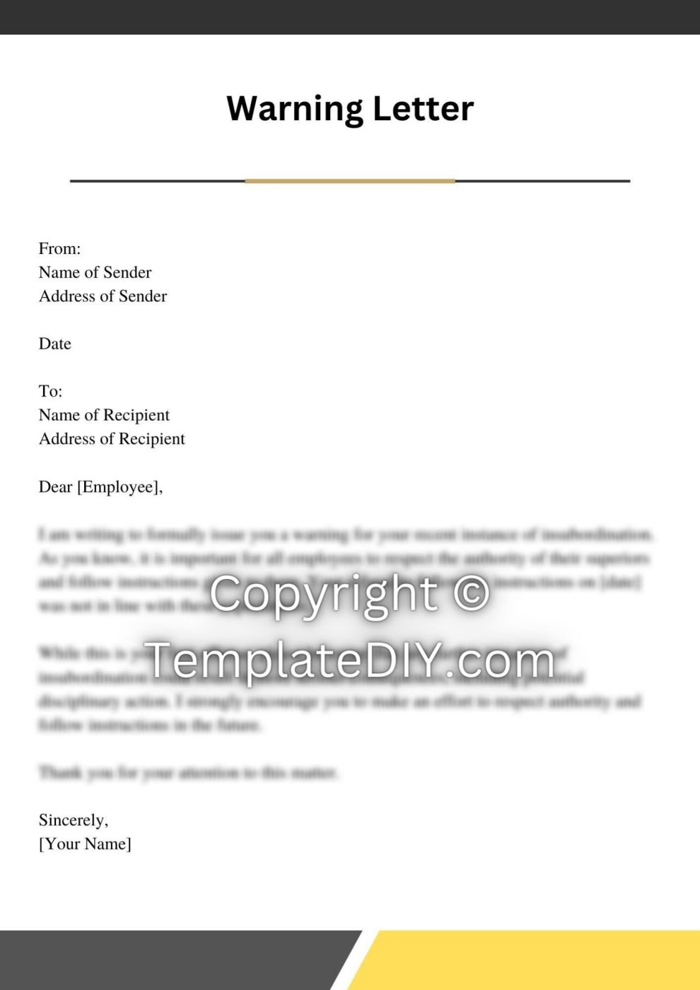 Employee Warning Letter for Insubordination Sample Examples