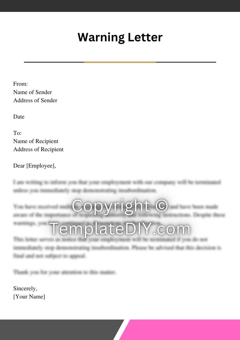 Employee Warning Letter for Insubordination Sample Examples