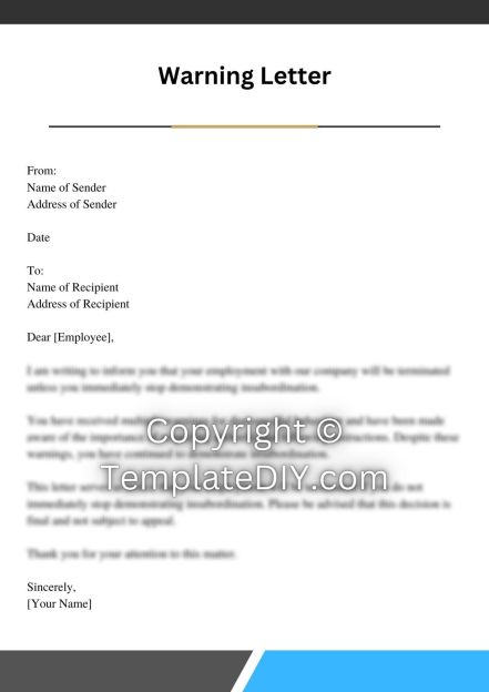 Employee Warning Letter for Insubordination Sample Examples