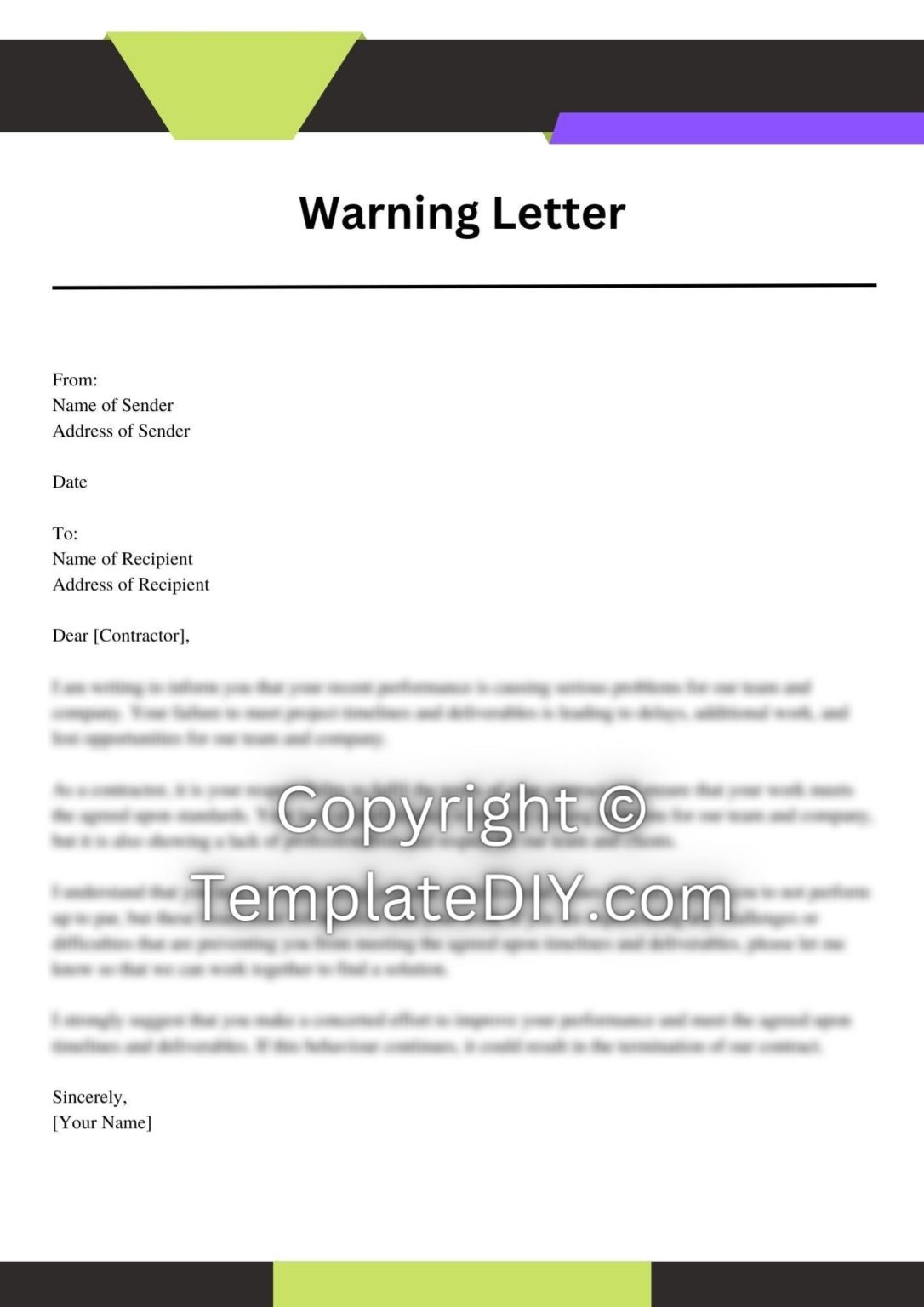 Employee Warning Letter for Late Coming Sample [Word]