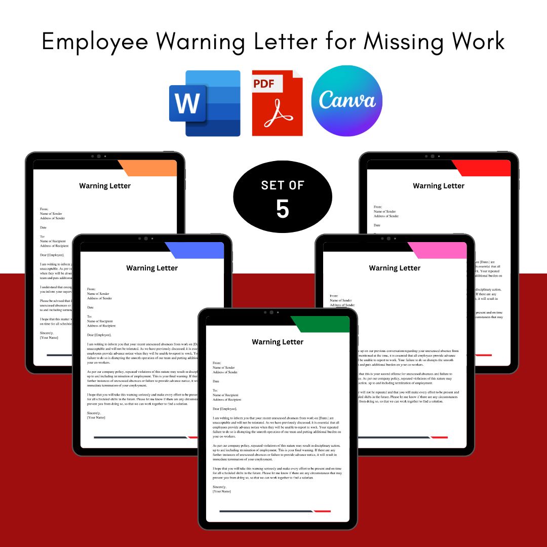 Employee Warning Letter for Missing Work Sample [Word]