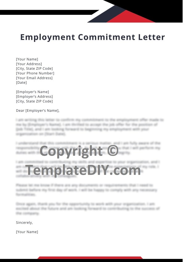 Download Employment Commitment Letter | Customizable Template