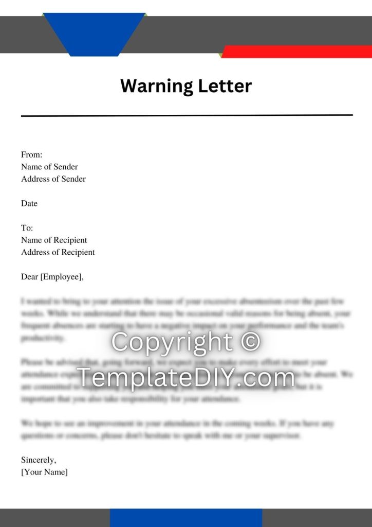 Excessive Absenteeism Warning Letter – Instant Download