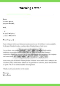 Excessive Sick Leave Warning Letter Sample with Examples