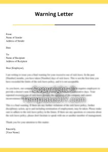 Excessive Sick Leave Warning Letter Sample with Examples