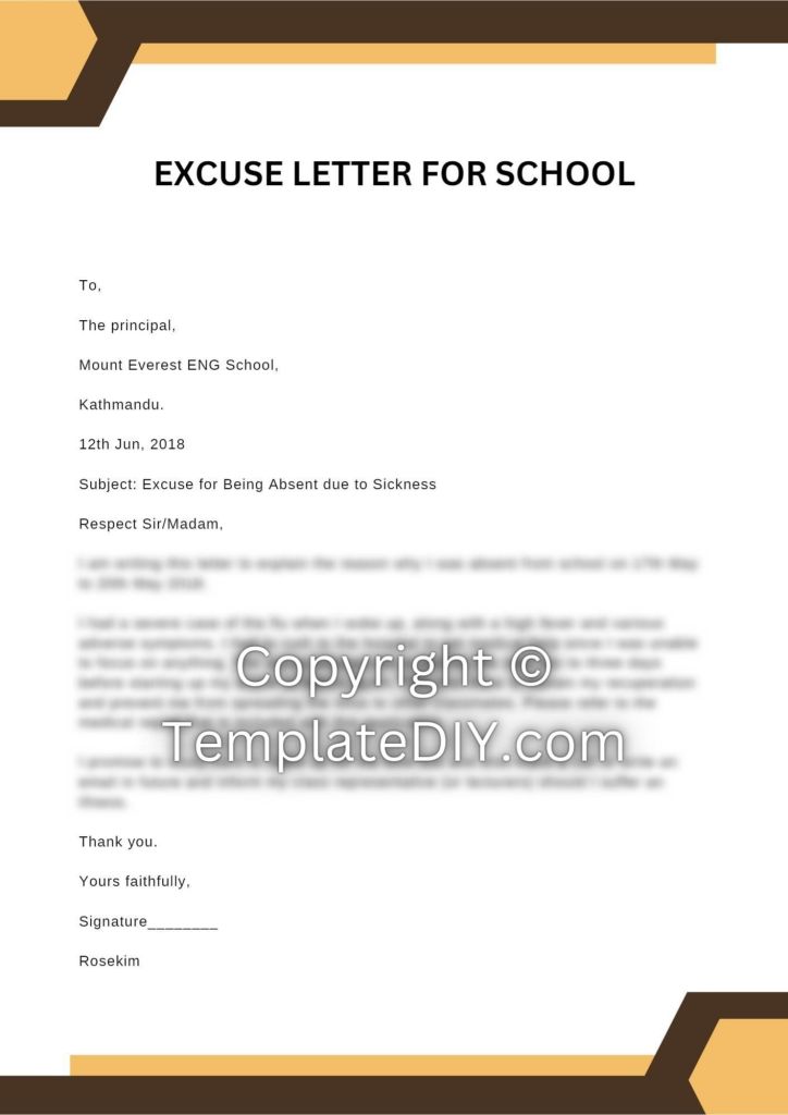 Excuse Letter for School Sample with Examples