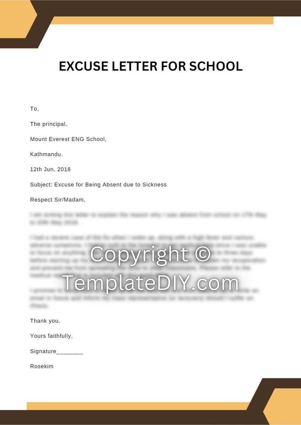 Excuse Letter for School Sample with Examples