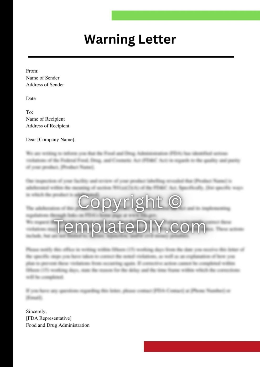 FDA Warning Letter Sample with Examples [Word Editable]