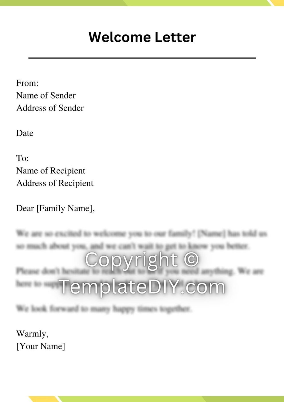 Family Welcome Letter Sample with Examples [Word Editable]