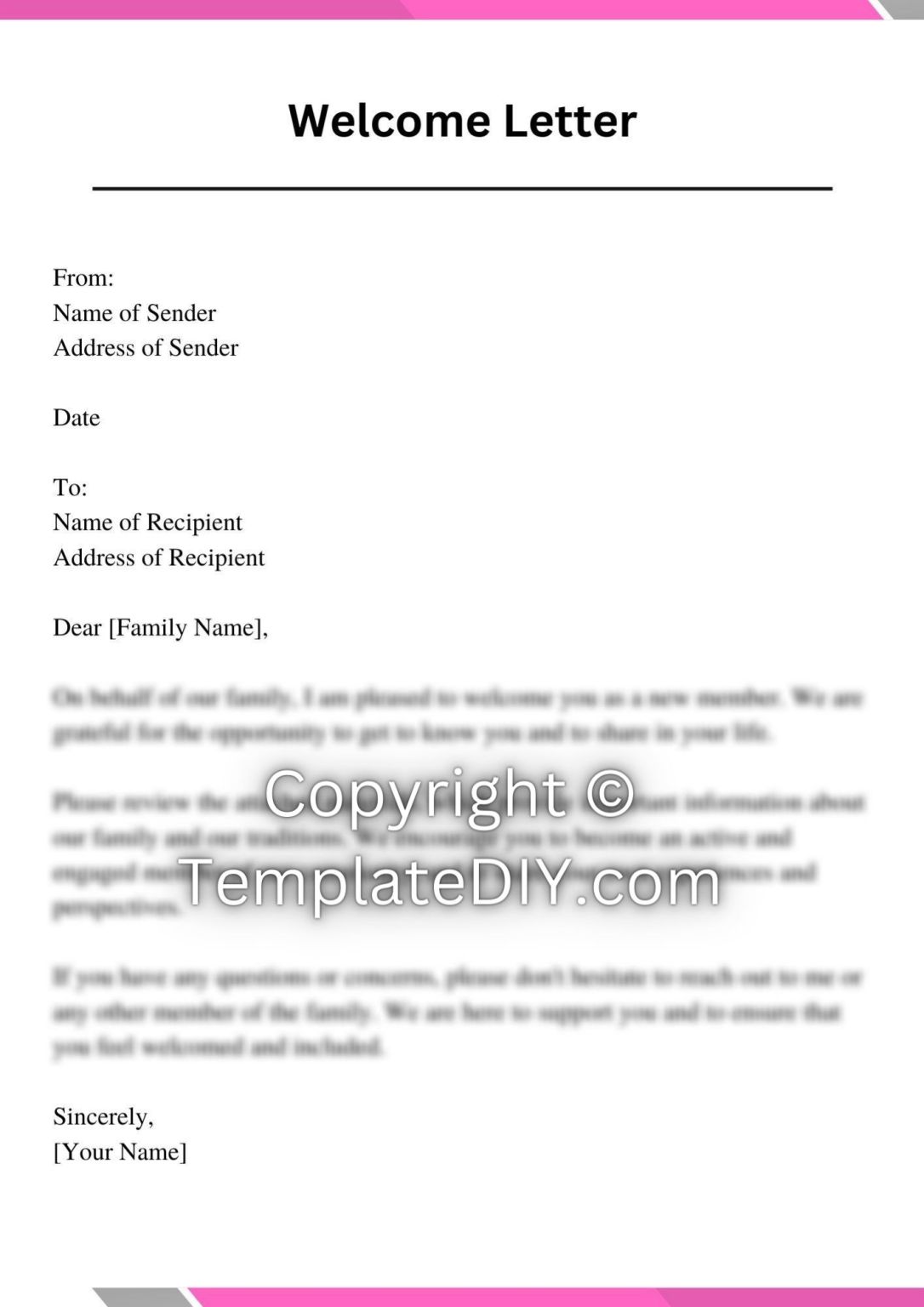 Family Welcome Letter Sample with Examples [Word Editable]