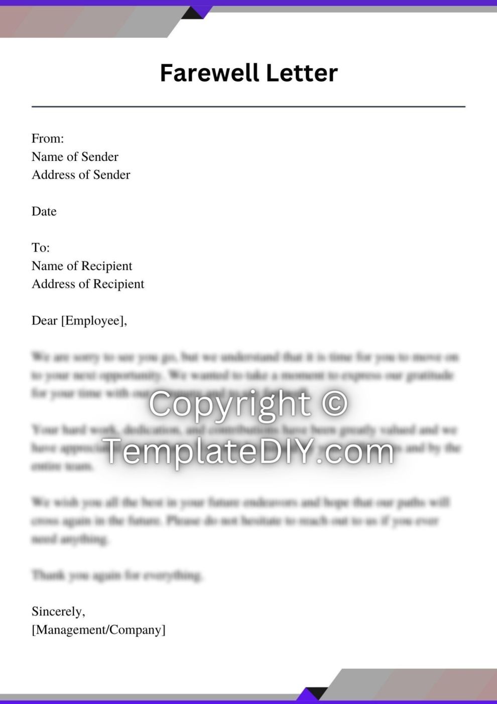 Farewell Letter to Resigning Employee Sample with Examples