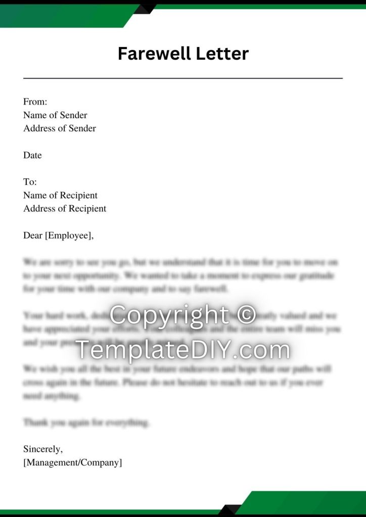 Farewell Letter to Resigning Employee Sample with Examples
