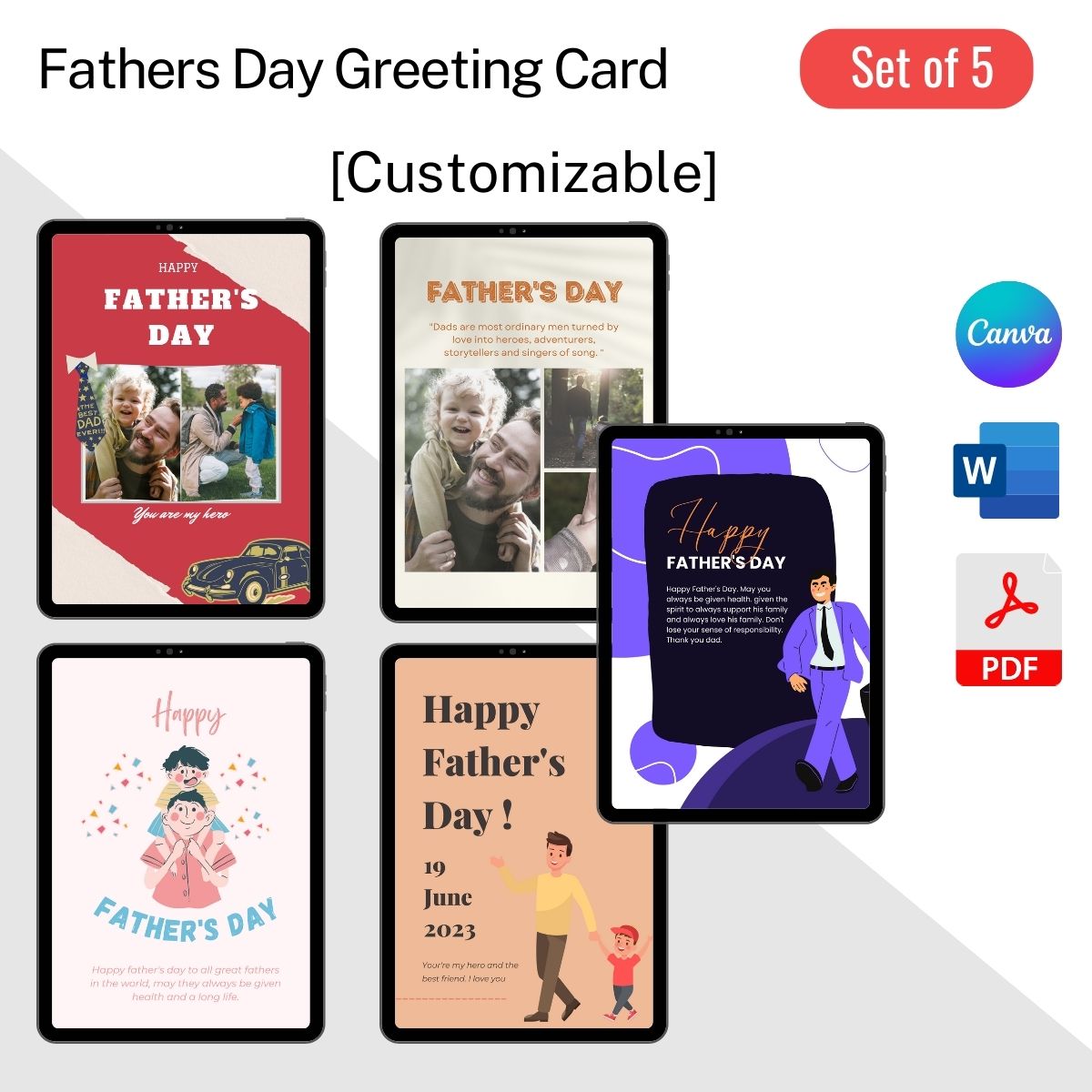 Fathers Day Greeting Card Template Printable PDF, Word