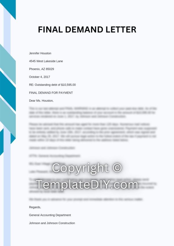 Final Demand Letter Sample with Examples [Word Editable]