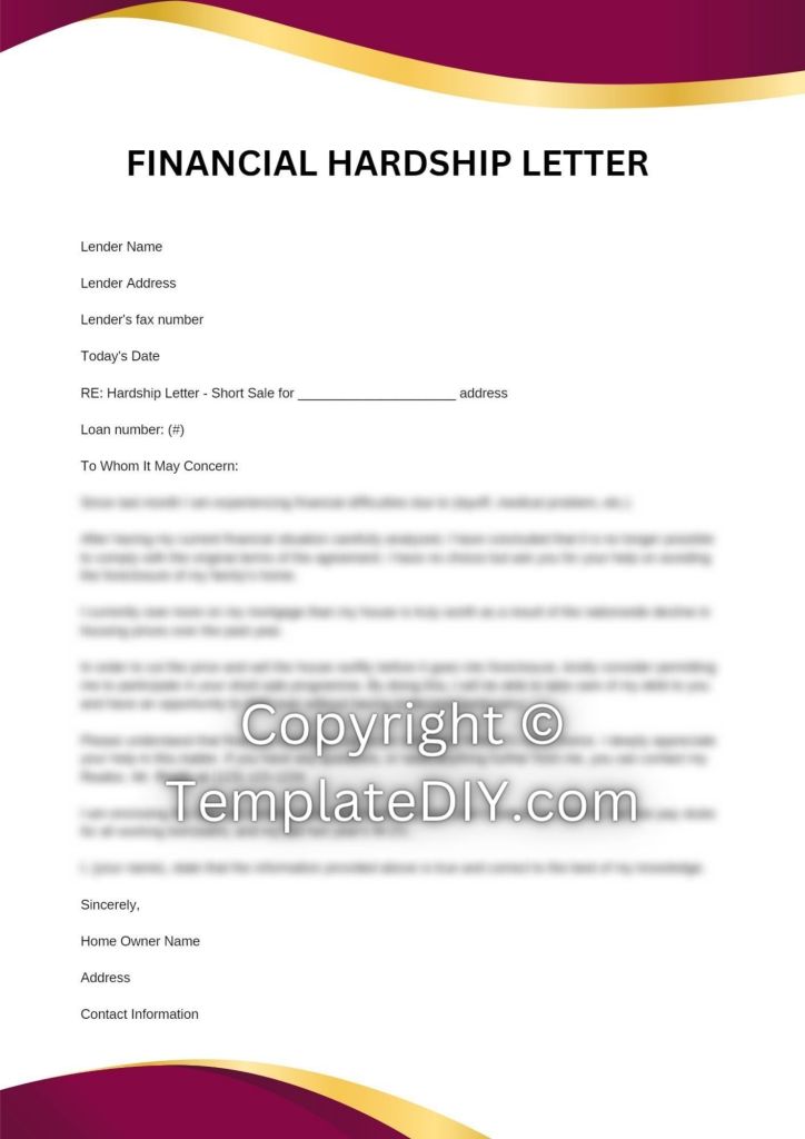 Financial Hardship Letter Template | Download Word Example