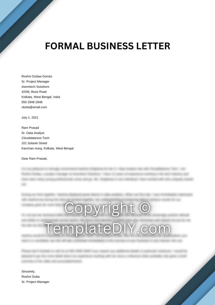Formal Business Letter Sample with Examples [Word]