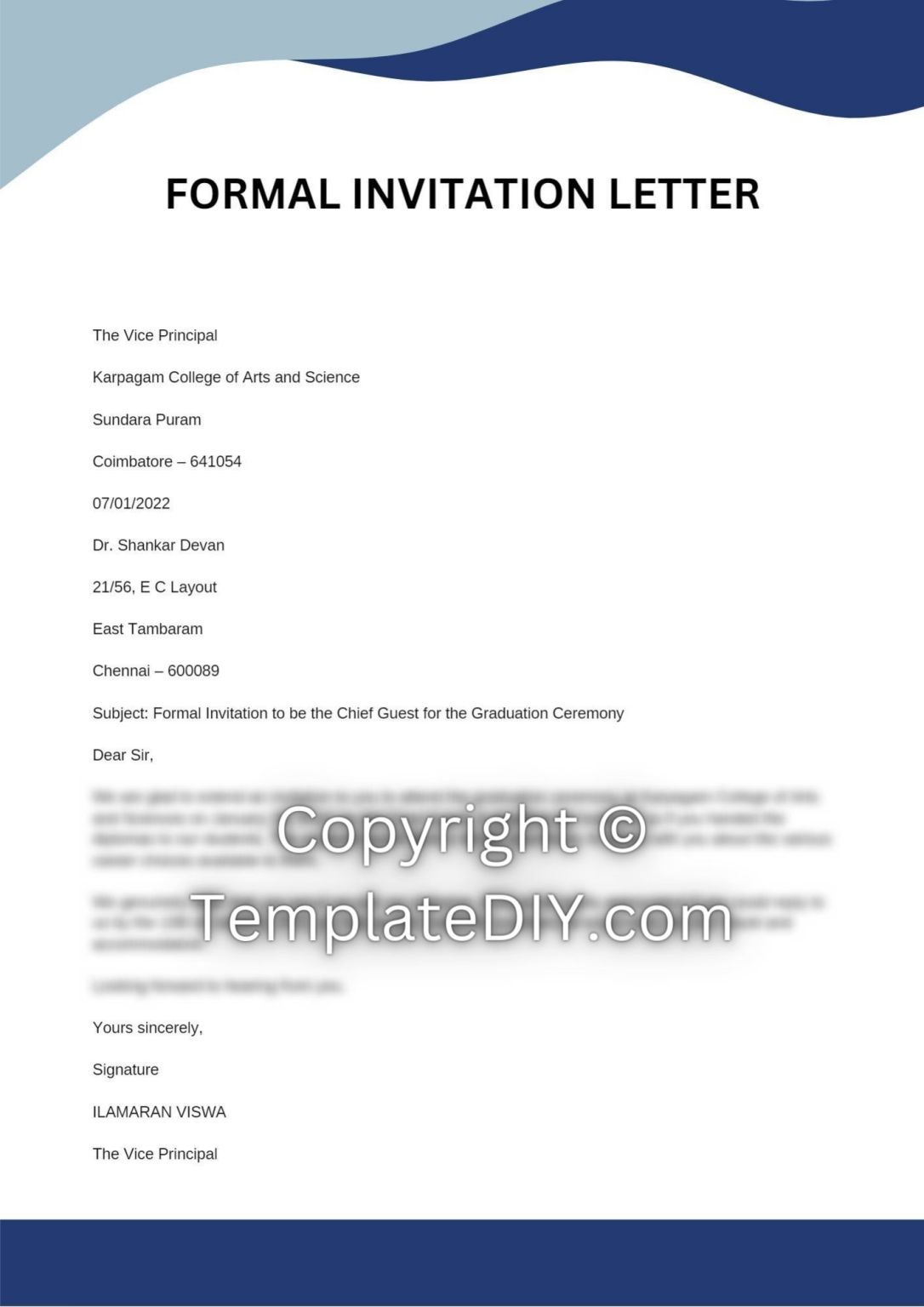 Formal Invitation Letter Sample with Examples [Word]
