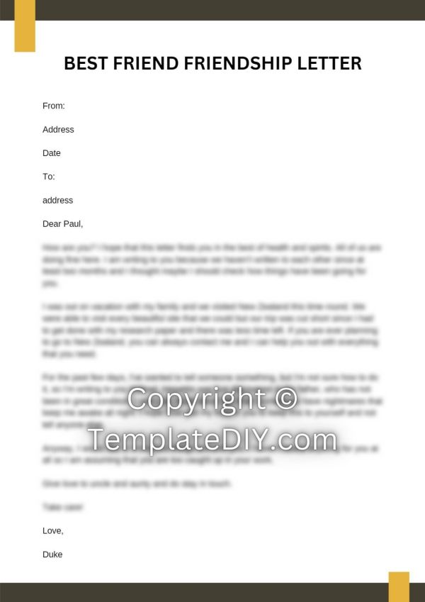 Friendship Letter to Best Friend Sample and Examples [Word]