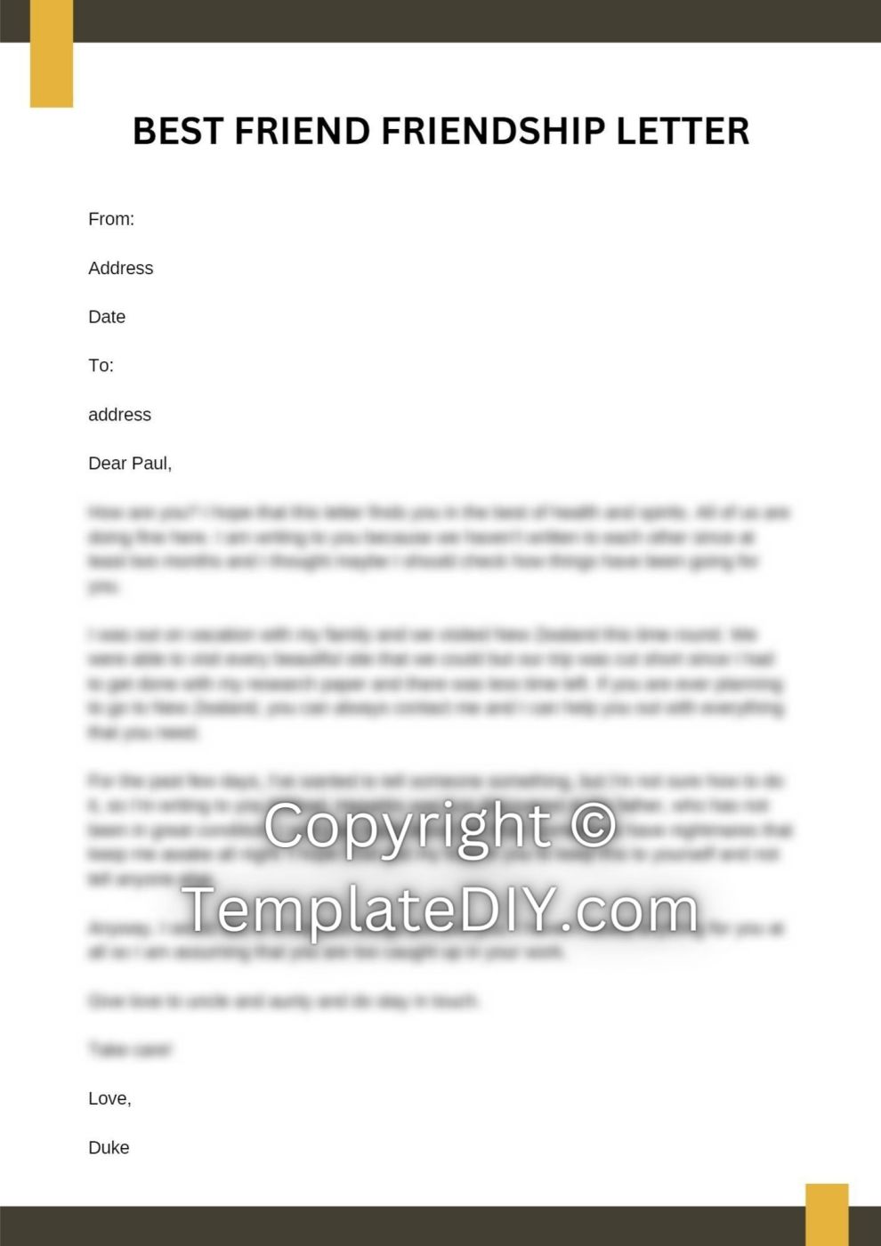 Friendship Letter to Best Friend Sample and Examples [Word]