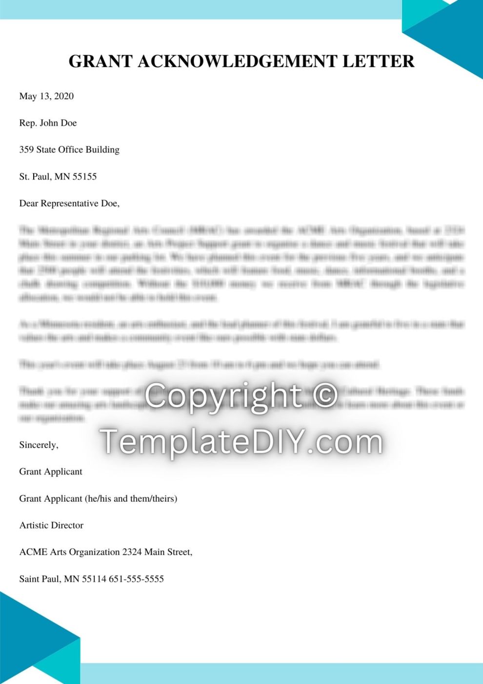 Grant Acknowledgement Letter Sample with Examples [Word]