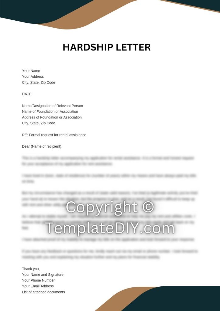 Hardship Letter Template for Rent Assistance (Download Now)