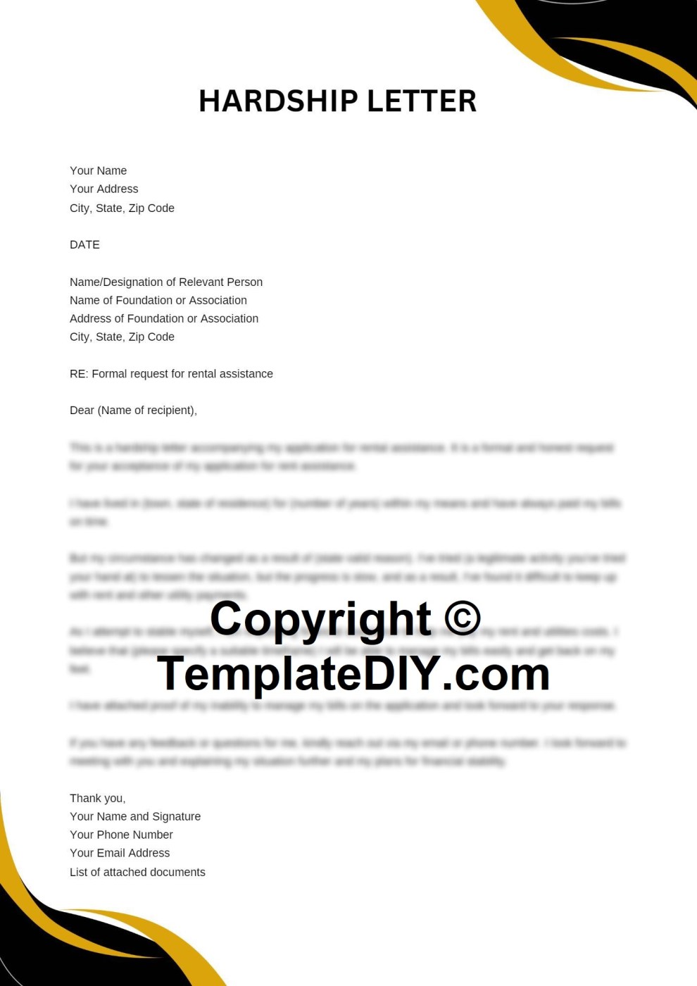 Hardship Letter Template for Rent Assistance (Download Now)