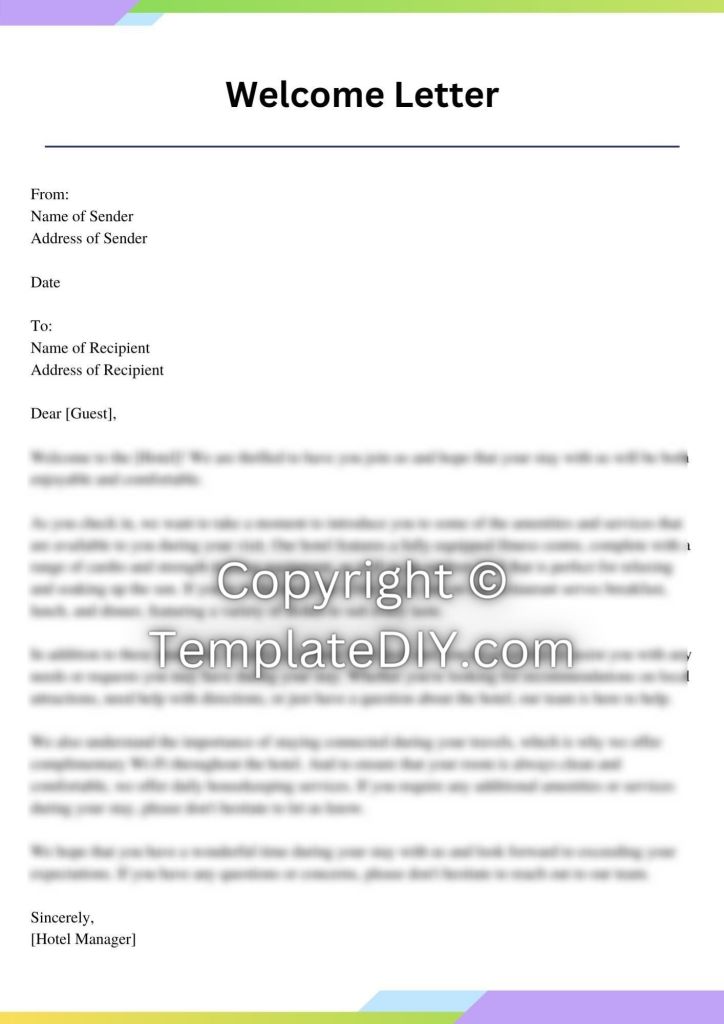 Hotel Welcome Letter Sample with Examples [Word Editable]