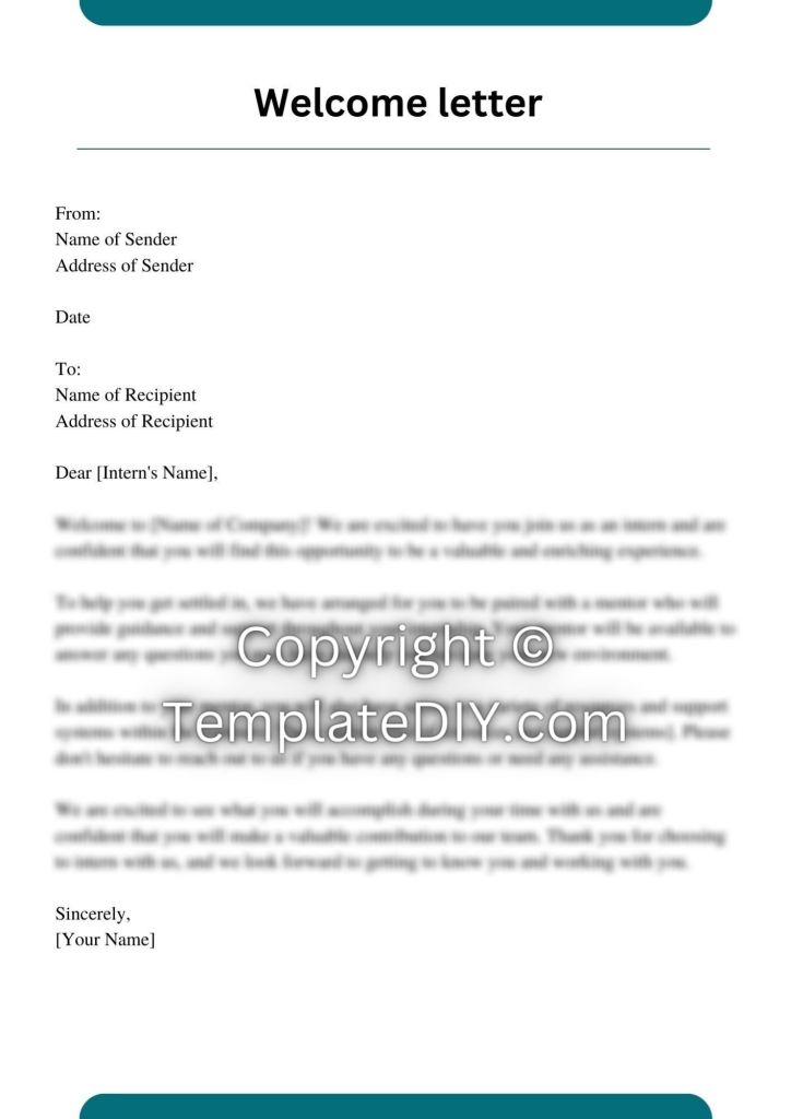 Intern Welcome Letter Sample Template with Example