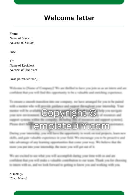 Intern Welcome Letter Sample Template with Example PDF, Word