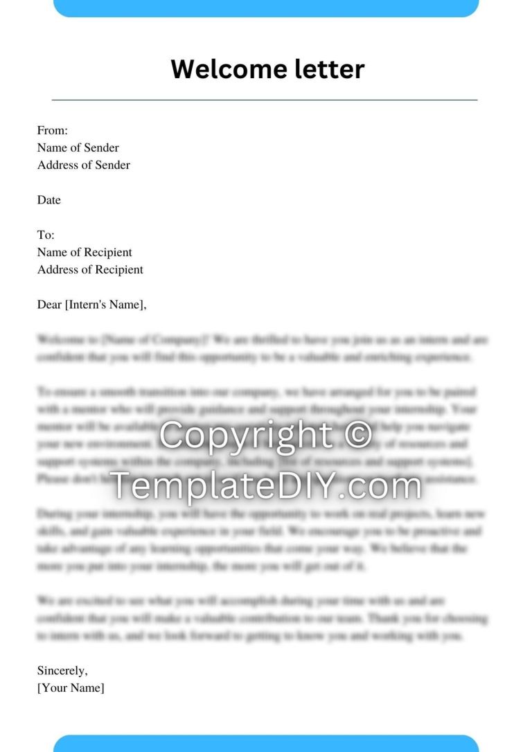Intern Welcome Letter Sample Template with Example PDF, Word