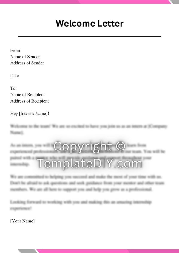 Internship Welcome Letter Sample with Examples [Word]