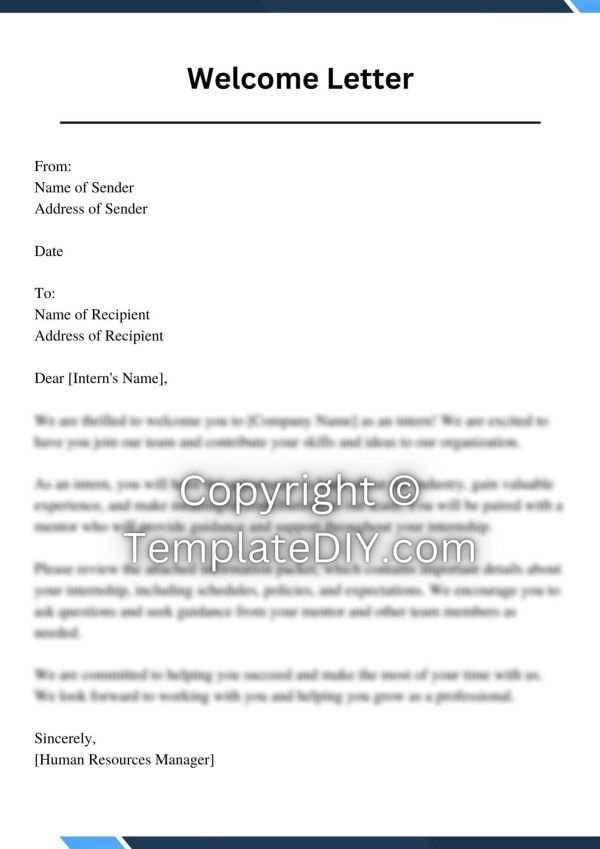 Internship Welcome Letter Sample with Examples [Word]