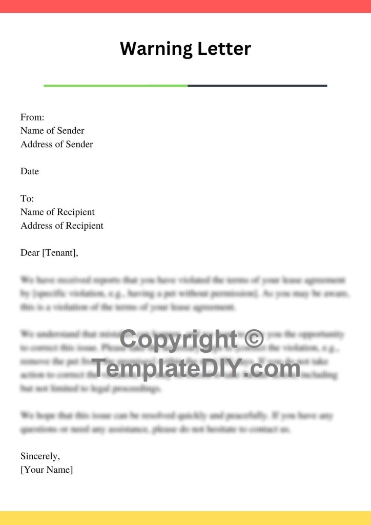 Lease Violation Warning Letter Sample with Examples [Word]