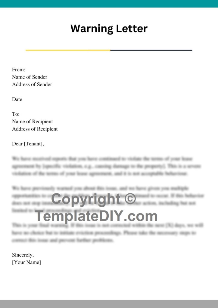Lease Violation Warning Letter Sample with Examples [Word]