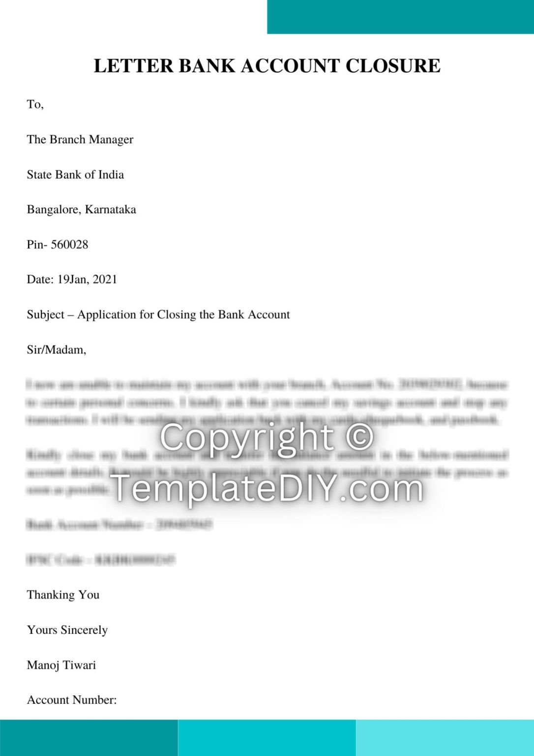 Bank Account Closure Letter Sample & Template | Download Now